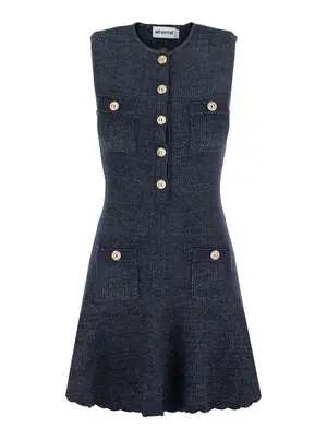 SELF-PORTRAIT Sleeveless Mini Dress With Round Neck And Patch Pockets - Blu