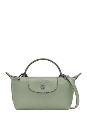 Longchamp Le Pliage Xtra Leather Mini Tote Bag With Embossed Logo, Magnetic Front Closure & Removable Strap - Grey