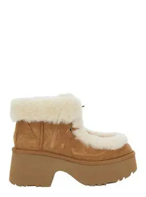 UGG Esmee Suede Platform Ankle Boots With Fur Trim, Wide Heel, Slip-on & Lace-up - Beige