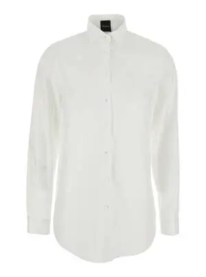 LEPLAIN Classic Collar Cotton Shirt With Curved Hem And Buttoned Cuffs - White