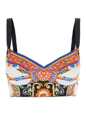 DOLCE E GABBANA Sleeveless V-neck Cotton-blend Top With Illustrated Cart Print - Multicolor