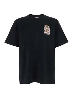 Casablanca Organic Cotton Logo Crew Neck T-shirt With Maxi Back Print - Black