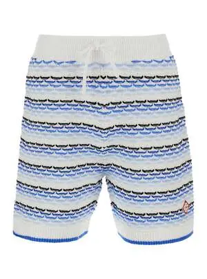 Casablanca Casual Cotton Shorts With Braided Motif, Logo Patch And Drawstring Waist