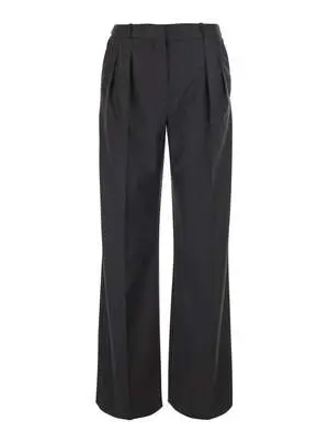 Loulou De Saison High-waisted Wool Trousers With Hidden Front Closure For - Brown