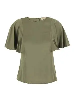 Michael Kors Keyhole Back Tech Fabric Top With Short Sleeves - Green