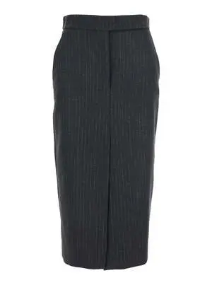 LEPLAIN Skirt With Front And Rear Slit And All-over Striped Motif In Wool Blend - Grey