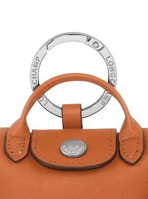 Longchamp Le Pliage Xtra Leather Keychain With Logo Lettering Ring - Brown