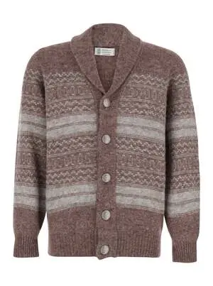 Brunello Cucinelli Wool-blend V-neck Striped Cardigan With Button Front - Brown