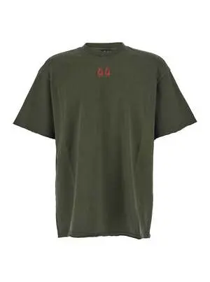 44 LABEL GROUP Cotton Crewneck T-shirt With Dropped Shoulders And Front Logo Print - Green
