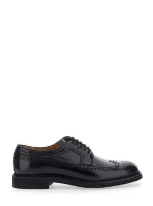 BERWICK 1707 Leather Round Toe Lace-up Shoes - Black
