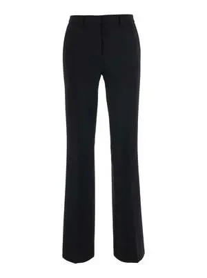 LEPLAIN Fabric Pants With Flared Leg, Belt Loops & Welt Back Pocket - Black