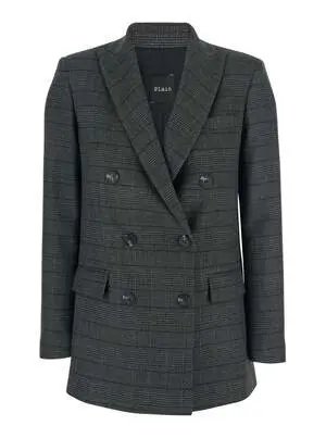 LEPLAIN Double-breasted Wool Blazer With Peak Lapels And All-over Striped Motif - Grey