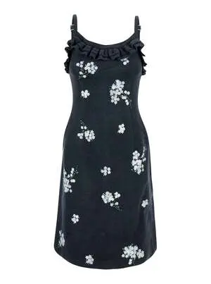 SHUSHU/TONG Lace Trim Wool Cami Dress With Shirt Collar And Spaghetti Straps - Grey