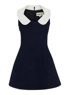 SHUSHU/TONG Wool Sleeveless Dress With Contrasting Collar And Back Closure - Blu