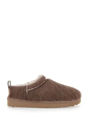 UGG Classic Micro Leather Hair Mini Ankle Boots With High Collar And Rubber Sole For - Brown
