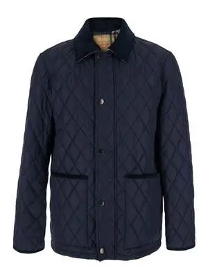 Burberry Quilted Tech Fabric Blue Jacket For With Zip Front And Chest Pocket - Blu