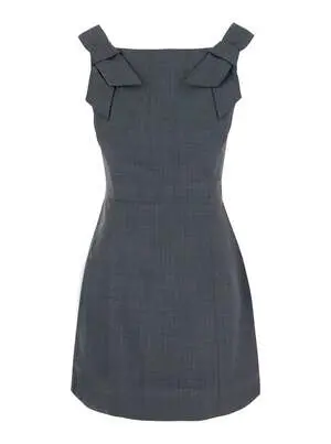 SHUSHU/TONG Shimmer-wool Blend Dress With Bow Straps And Classic Collar - Grey