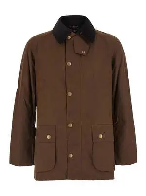 Barbour Ashby Waxed Cotton Jacket For With Corduroy Collar And Side Pockets - Brown