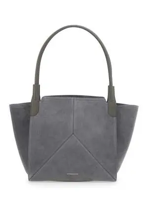 Victoria Beckham Piccola Mini Suede Handbag With Embossed Logo Lettering - Grey