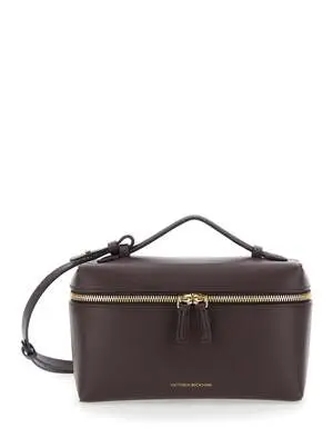 Victoria Beckham 100% Calf Leather Crossbody Handbag With Logo Lettering, Gold Hardware & Adjustable Strap - Bordeaux