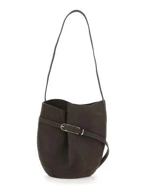 LIFFNER Suede Crossbody Handbag With Adjustable Strap & Silver Hardware - Brown