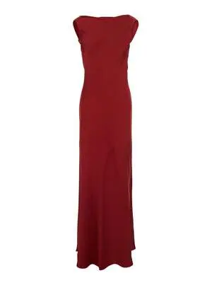 Antonelli Firenze Mara Draped-neck Long Dress With Sleeveless Floor-length Silhouette In Acetate Blend - Red