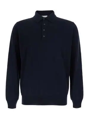 KANGRA Extra-fine Merino Wool Long-sleeve Polo Shirt With Four-button Front - Blu