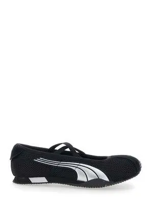 PUMA H Street Ballet Flats With Logo Front & Side, Mesh Tech Fabric Inserts - Black