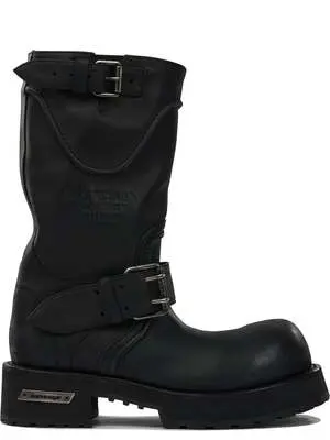 Balenciaga 35 Mm Worn Effect Boots With Cross Straps
