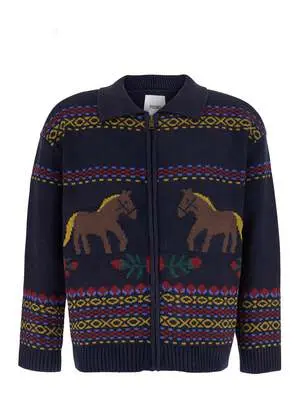 FOUND Isles Crew Neck Jersey Sweater - Blu