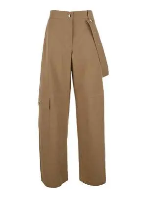 MSGM Logo Patch Cotton Pants For With Adjustable Side Strap - Beige