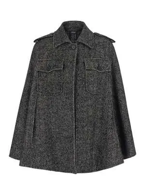 LEPLAIN Wool Mini Short Cape With Classic Collar And Patch Pockets - Black