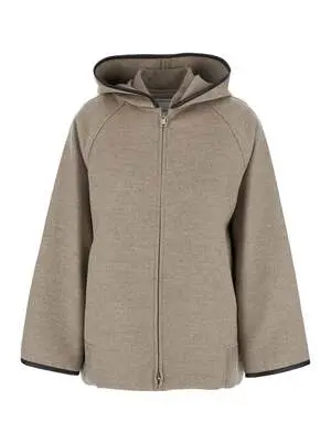 Bottega Veneta Hooded Wool-cashmere Jacket With Leather Trim And Zip Front