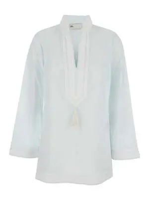 Tory Burch 100% Cotton Tunic Caftan - Light Blue