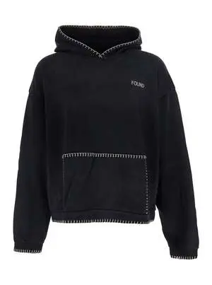 FOUND Cotton Fixed-hood Logo Lettering Hoodie With Kangaroo Pocket - Black