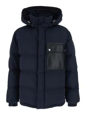 Bottega Veneta Hooded Down Jacket With Intreccio Motif Leather Patches - Blu