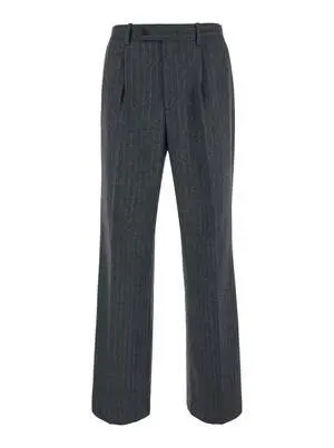 TONYWACK Herringbone Wool Trousers With Pleats And Wide Leg For - Grey