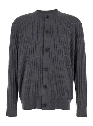 Bottega Veneta Crewneck Wool Rib-knit Cardigan With Front Button Closure