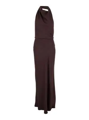 Simkhai Tech Fabric Long Dress With American Neckline And Open Back - Brown