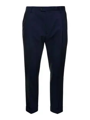 REVERES 1949 Wool Blend Tapered Suit Pants With Belt Loops And Welt Pockets - Blu