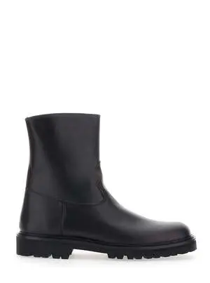 VINNY'S Leather Ankle Boots With Side Zip Closure - Black