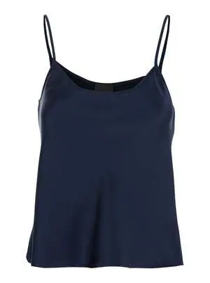 LEPLAIN Satin Spaghetti Strap Top With Rounded Neck And Tone-on-tone Stitching - Blu