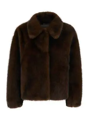 VALENTINI 1972 Wide-collar Shearling Jacket With Long Sleeves, Hidden Front Closure & Straight Hem In Ecofur - Brown