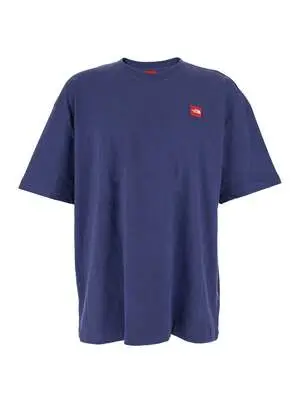 The North Face Cotton Crewneck T-shirt With Front Logo Patch - Blu