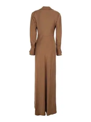 Simkhai Adelle Long Dress With Draped Neckline, Wide Cuffs & Button Sleeves - Brown