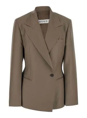 RÓHE Double-breasted Wool Blazer Jacket With Peak Revers And Buttoned Cuffs - Brown