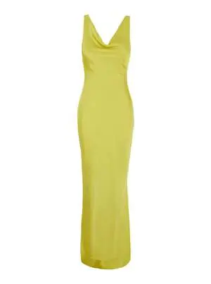 Norma Kamali Tech Fabric Long Sleeve Gown With Deep Neckline - Yellow