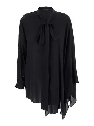 Balenciaga Pussybow Blouse With Asymmetric Sleeves And Relaxed Fit - Black