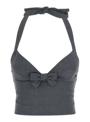 SHUSHU/TONG Wool-blend Knot Front Bow Detail Sleeveless Top With Back Zip - Grey