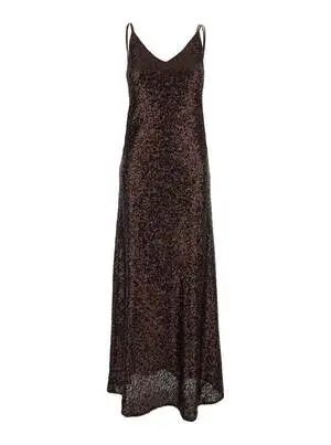 LEPLAIN Leplains Long V-neck Sequin Dress With Thin Straps And Open Back - Brown